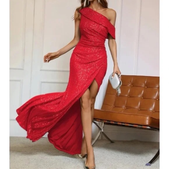 Dresses | Luxe Red Off Shoulder Slit Thigh Party Formal Holidays ...